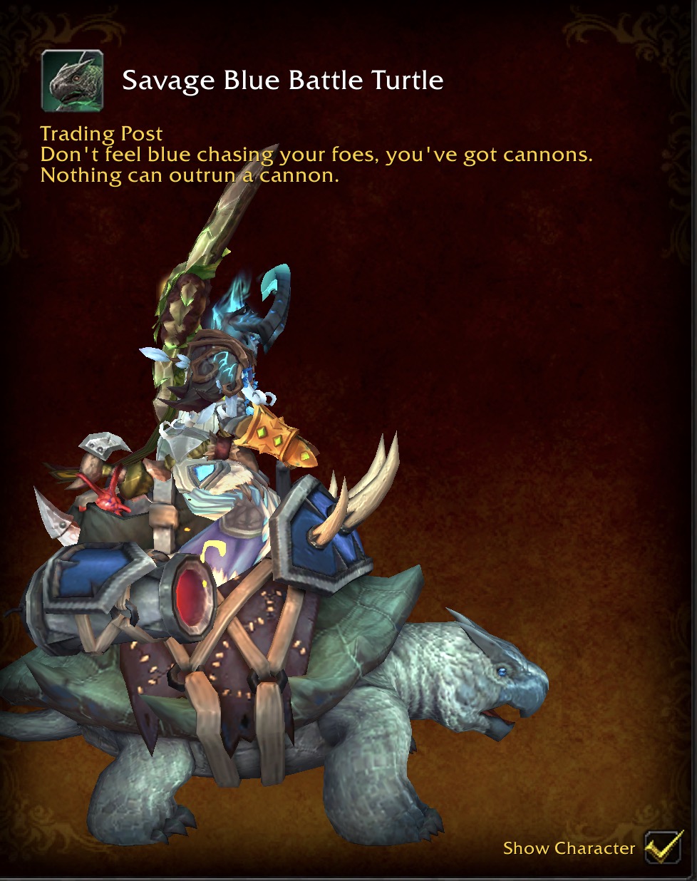 New Trading Post Mount in Patch 10.2.5 - Savage Blue Battle Turtle ...